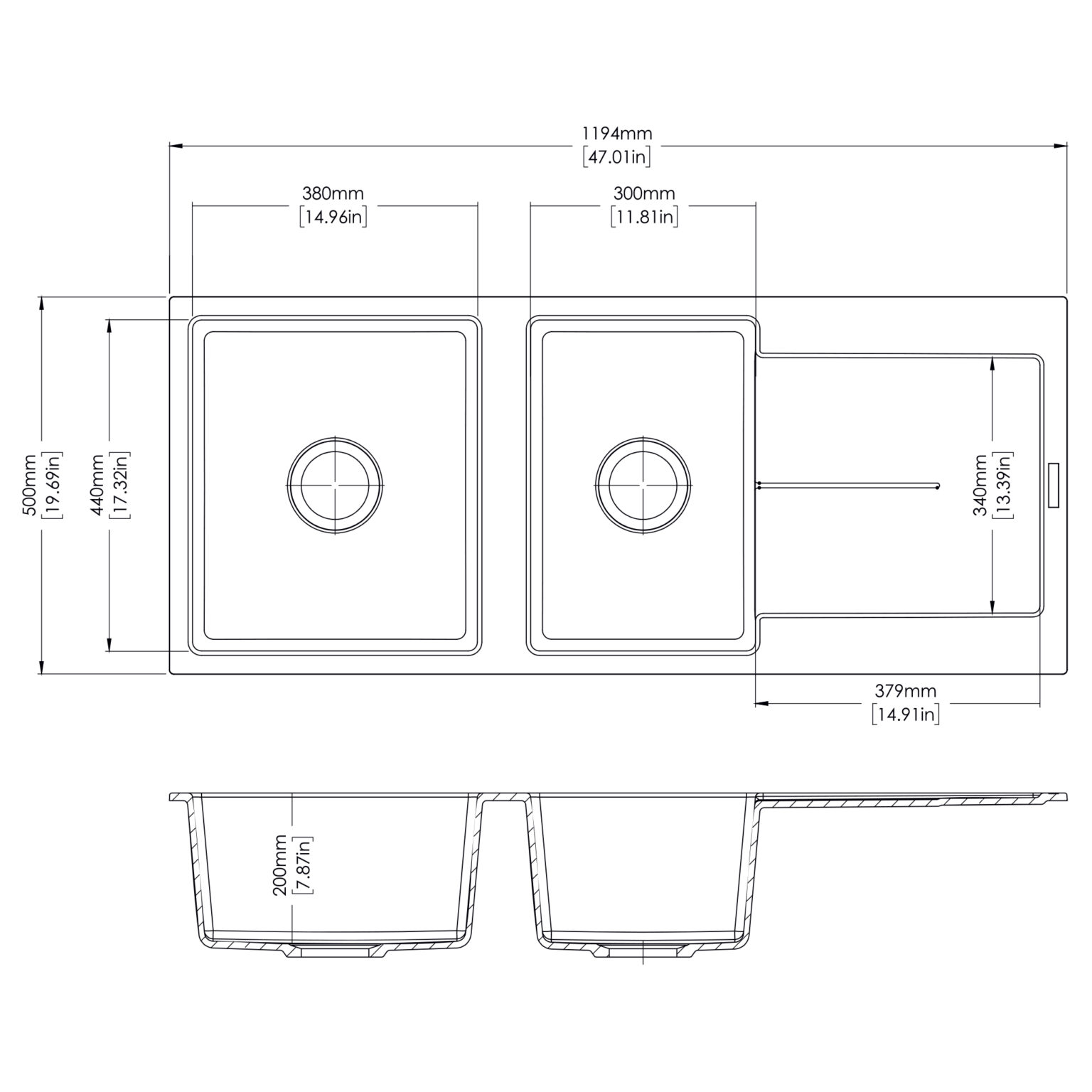 Carysil D200L Enigma Double bowl with Drainer Kitchen Sink - Carysil Global